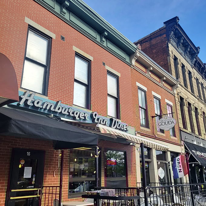 Classic brick, classic burgers. Hamburger Inn Diner stands proudly on Sandusky Street like a guardian of proper burger tradition.