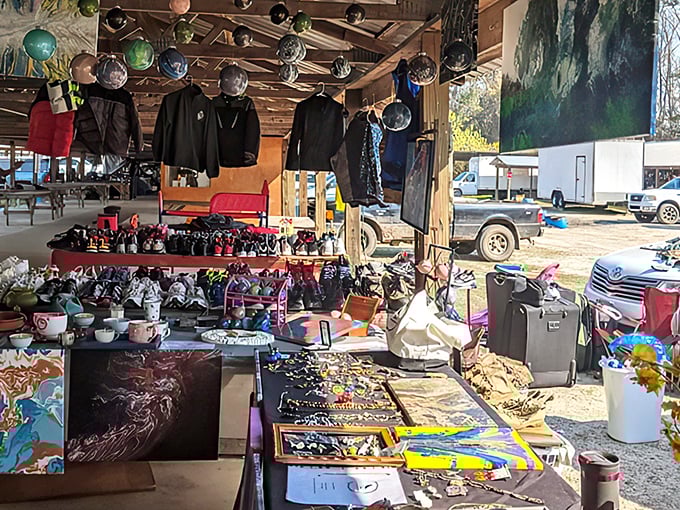 Disco balls and vintage clothes? This eclectic vendor booth at Keller's proves that one person's attic castoff is another's design statement.