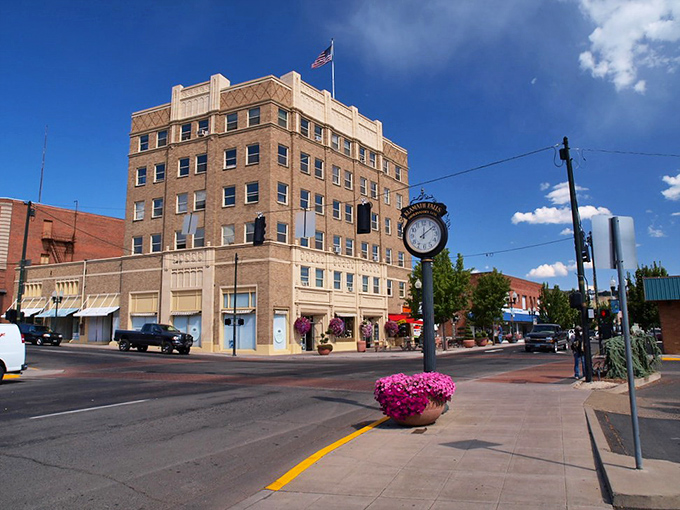 Downtown Klamath Falls combines historic architecture with modern convenience. That clock tower has witnessed generations of affordable living.