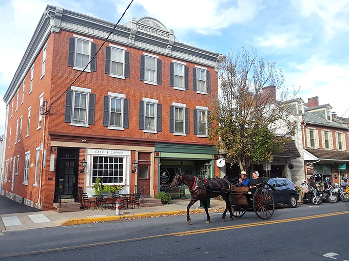 Horse-drawn carriages still clip-clop through Lititz, where modern life slows down to the pace of simpler times.