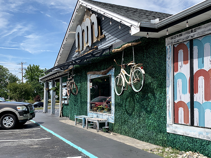 That ivy-covered wall whispers of hidden culinary treasures waiting to be discovered inside. 