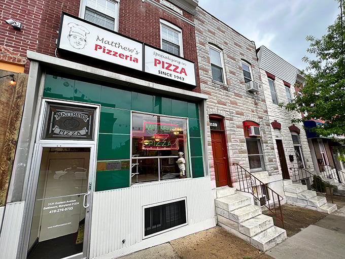 The green facade of Matthew's has witnessed decades of pizza pilgrimages. If these walls could talk, they'd say "Try the crab pizza!"