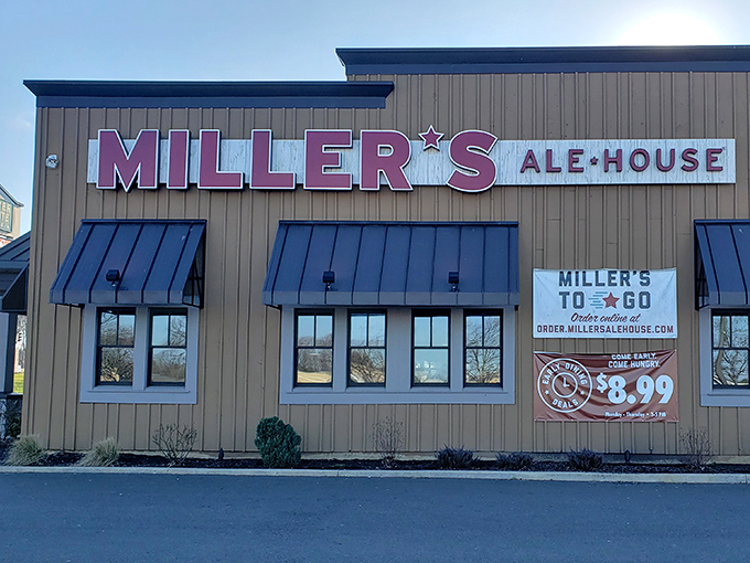 Miller's rustic exterior promises comfort food done right – a sanctuary for burger lovers and beer enthusiasts alike.