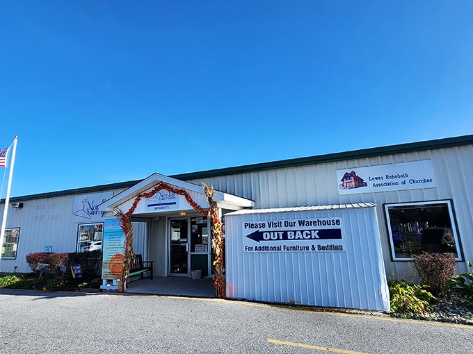 Fall decorations welcome thrifty shoppers to New Life, where one person's castoffs become another's cherished discoveries.