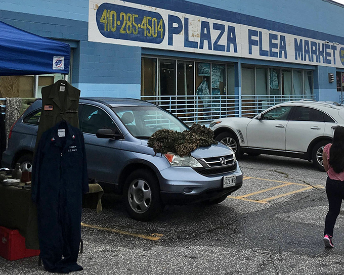 Plaza Flea Market's blue exterior promises adventures in bargain hunting that would make Indiana Jones trade his whip for a wallet.