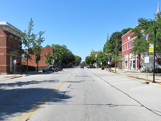 Sunlight bathes Oberlin's historic downtown, where college students and locals share sidewalks that have stories to tell.