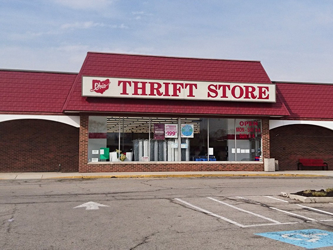 The classic "THRIFT STORE" sign promises treasures within. No fancy marketing needed when the deals speak for themselves!