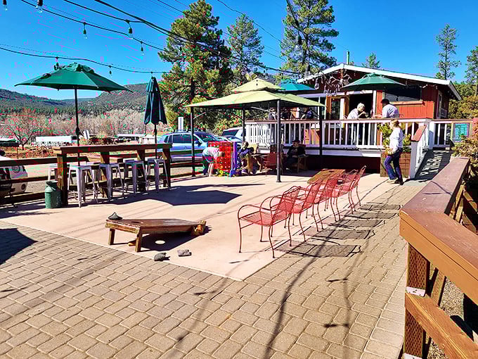 Imagine enjoying a perfect slice with this view! Old County Inn's outdoor seating area is Arizona's answer to dining in an alpine postcard.