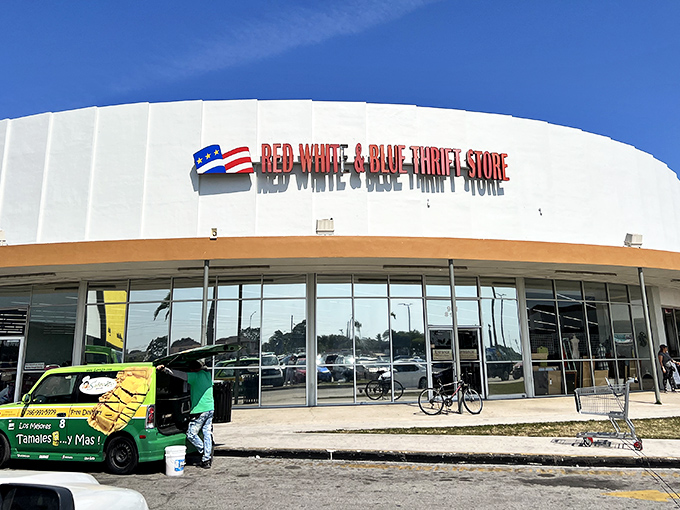 The curved white exterior of Red White & Blue houses a labyrinth of potential finds. One person's castoffs become another's conversation pieces.