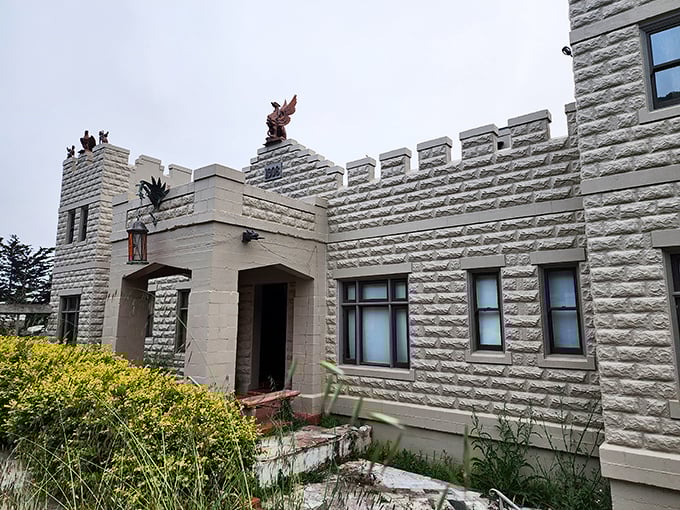 Sam's Castle: Gray stone walls and round turrets create a medieval silhouette against the California landscape&mdash;a storybook castle with Pacific Ocean views.