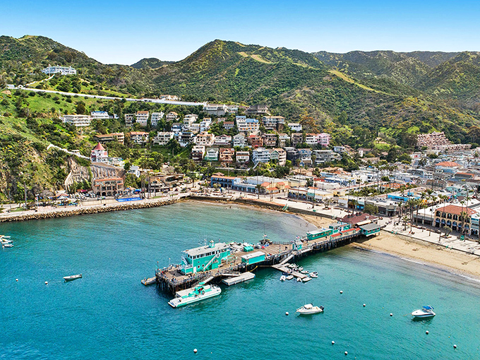 The view that launched a thousand postcards. Catalina's harbor looks like someone took the best parts of Greece and dropped them off California's coast.