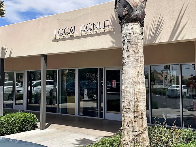 Modern minimalism meets donut perfection at The Local Donut. That palm tree isn't the only thing casting delicious shadows.