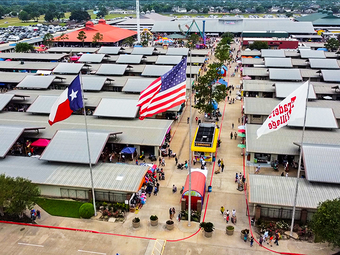 From this bird's eye view, Traders Village Houston looks like a small city dedicated to the noble pursuit of fantastic finds.