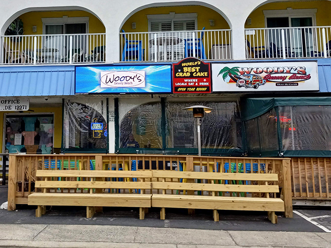 Blue umbrellas and weathered wood at Woody's create that perfect "I've discovered something special" vibe that vacation memories are made of.