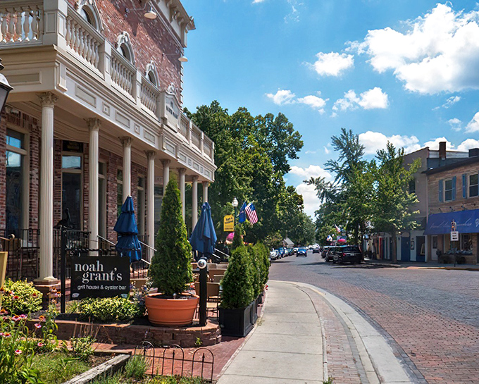 Noah Grant's and other local gems line Zionsville's walkable downtown. Who needs expensive retirement communities when you've got this Norman Rockwell scene?