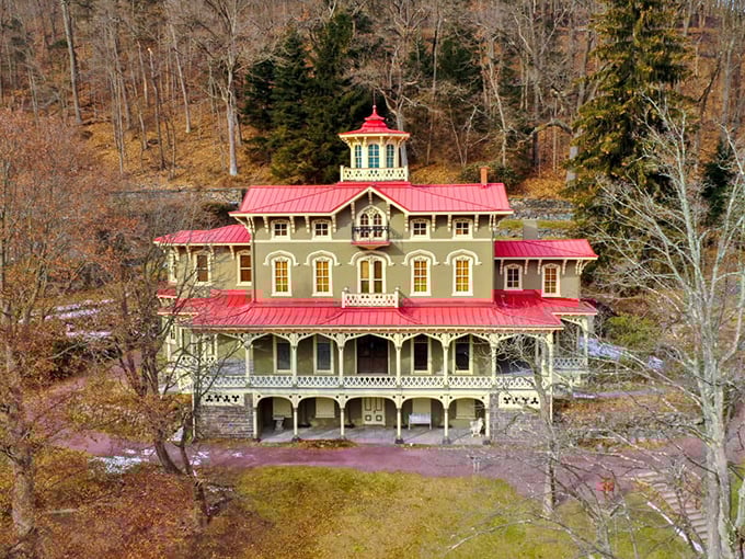 With its distinctive red roof and mint-green facade, the Asa Packer Mansion perches regally on the hillside like a Victorian dowager surveying her domain.