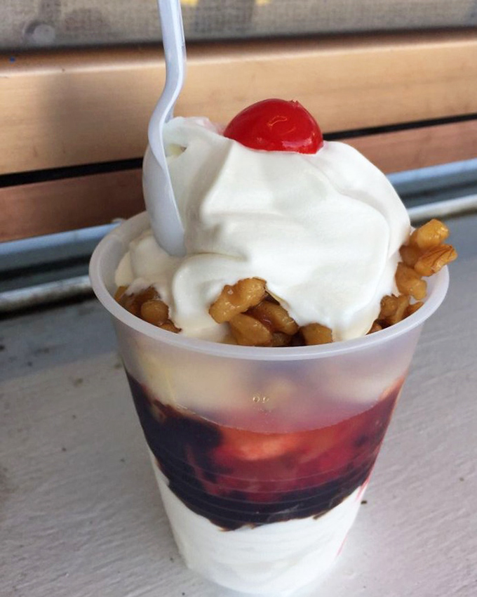 Not just a sundae, but a work of art. Those walnuts nestled in whipped cream with that cherry sentinel standing guard&mdash;pure poetry.