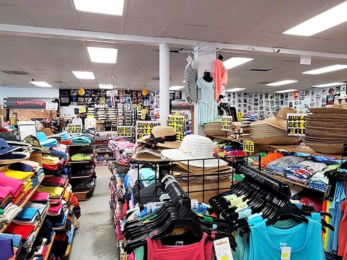 Fashion archaeology at its finest. Racks upon racks of colorful beachwear and everyday apparel await those willing to dig for that perfect vacation outfit.