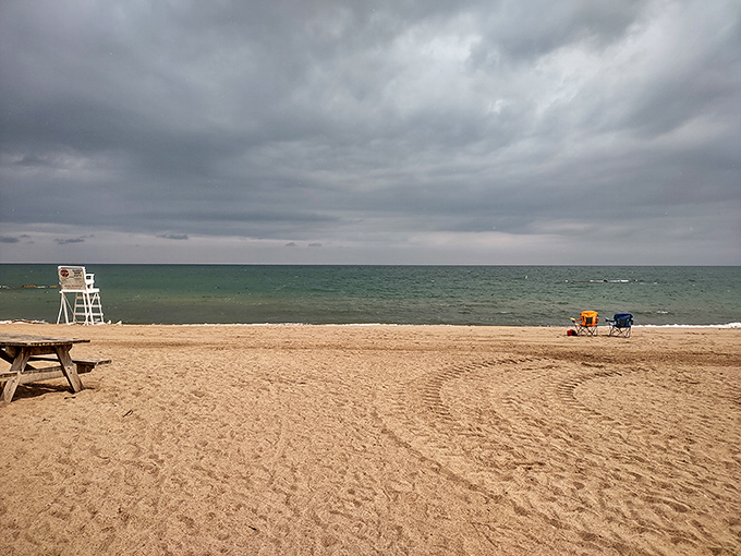Even on moody days, Presque Isle's expansive beaches offer a front-row seat to nature's most dramatic skyscapes.