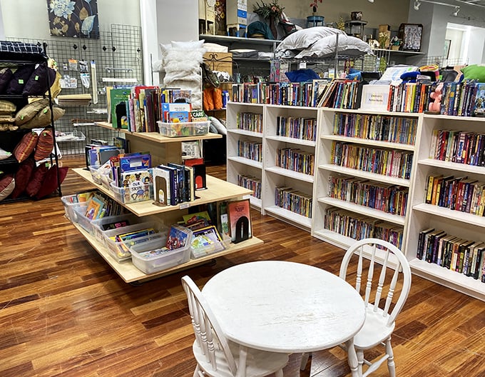 A bibliophile's dream corner where literary treasures await adoption at prices that'll leave room in your budget for more books.