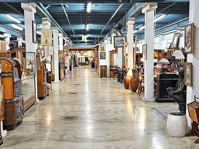 Stroll down these gleaming corridors where every booth is a portal to a different decade of American design.
