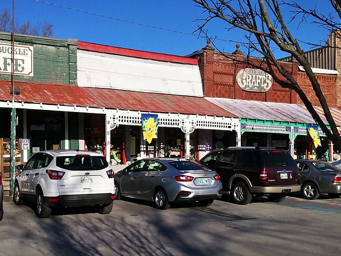 The heart of Bell Buckle reveals itself in weathered signs and rustic storefronts, where shopping is never rushed and parking is plentiful.