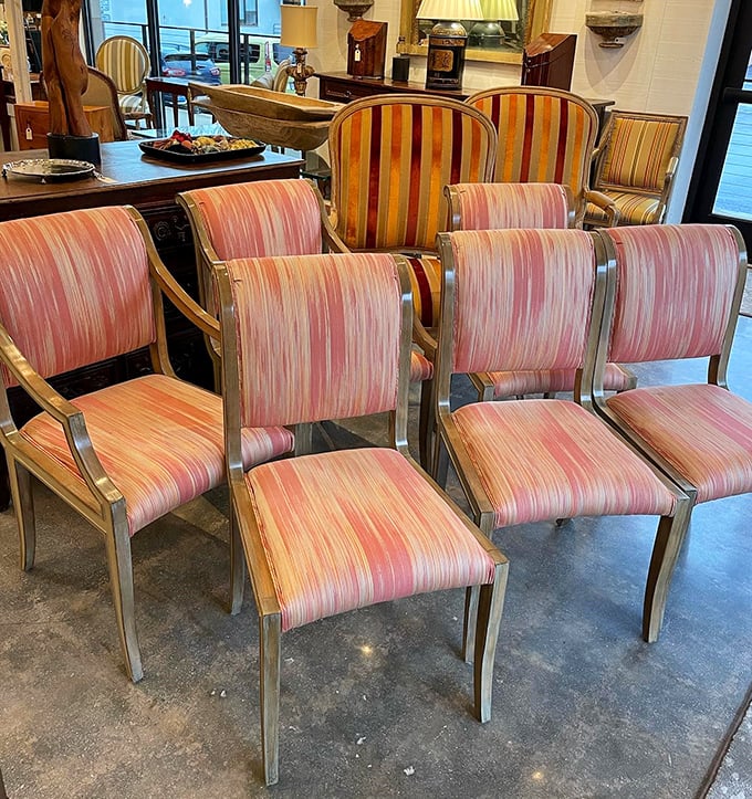 These aren't just chairs—they're conversation pieces with stories to tell, wrapped in fabric that screams "mid-century fabulous!"