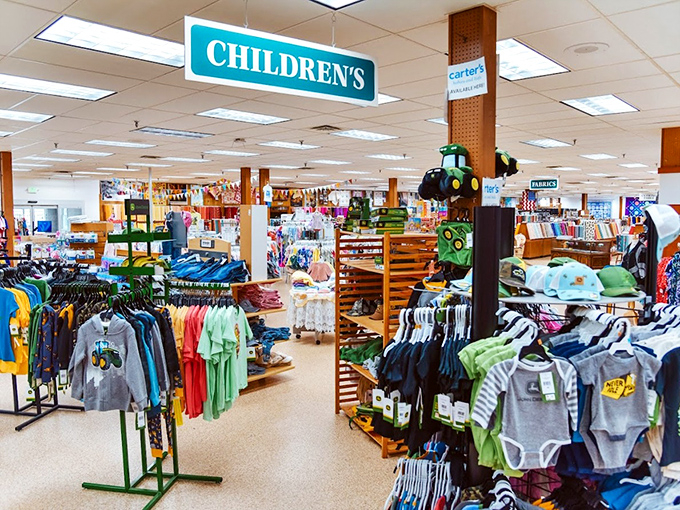 Not just any children's department&mdash;this is where Amish practicality meets John Deere enthusiasm for the next generation.