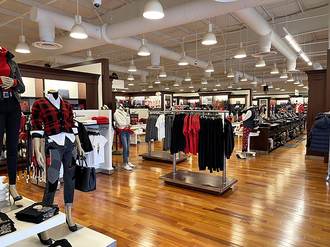 Polished wooden floors and perfectly arranged displays—this isn't just shopping, it's a retail cathedral where fashion dreams come true.