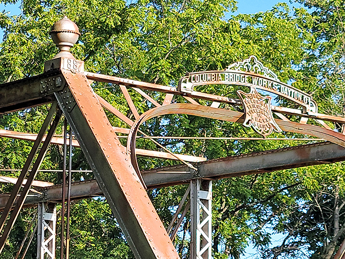 Engineering poetry from 1829&mdash;the Columbia Bridge Works plaque reminds us that infrastructure was once crafted with both function and beauty in mind.