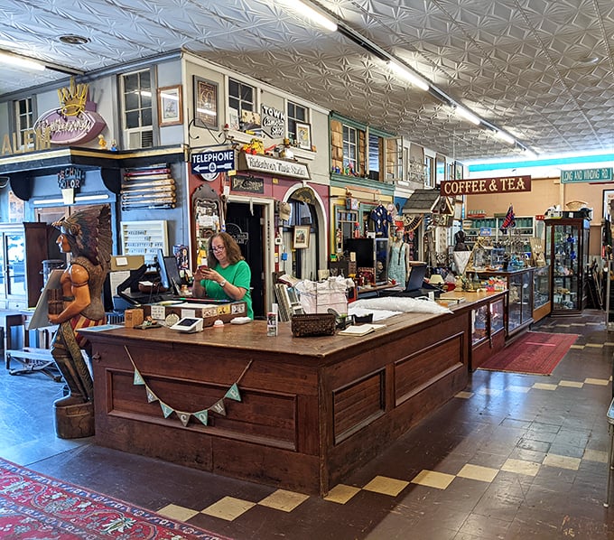 The heart of the operation&mdash;where transactions happen and stories begin. That wooden counter has probably heard more tales than a barber's chair.