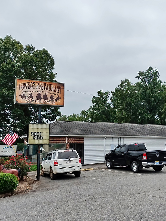 The Cowboy Restaurant sign promises exactly what you want after a day of exploring&mdash;hearty, no-nonsense food that sticks to your ribs and your memories.