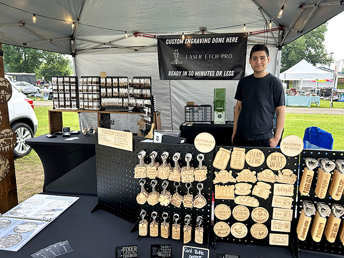 In thirty minutes flat, memories become keepsakes at this custom engraving booth. Modern craftsmanship meets old-fashioned personalization.