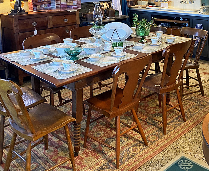 Imagine Sunday dinners around this oak table, where three generations might have debated politics, shared triumphs, and passed the potatoes for decades.