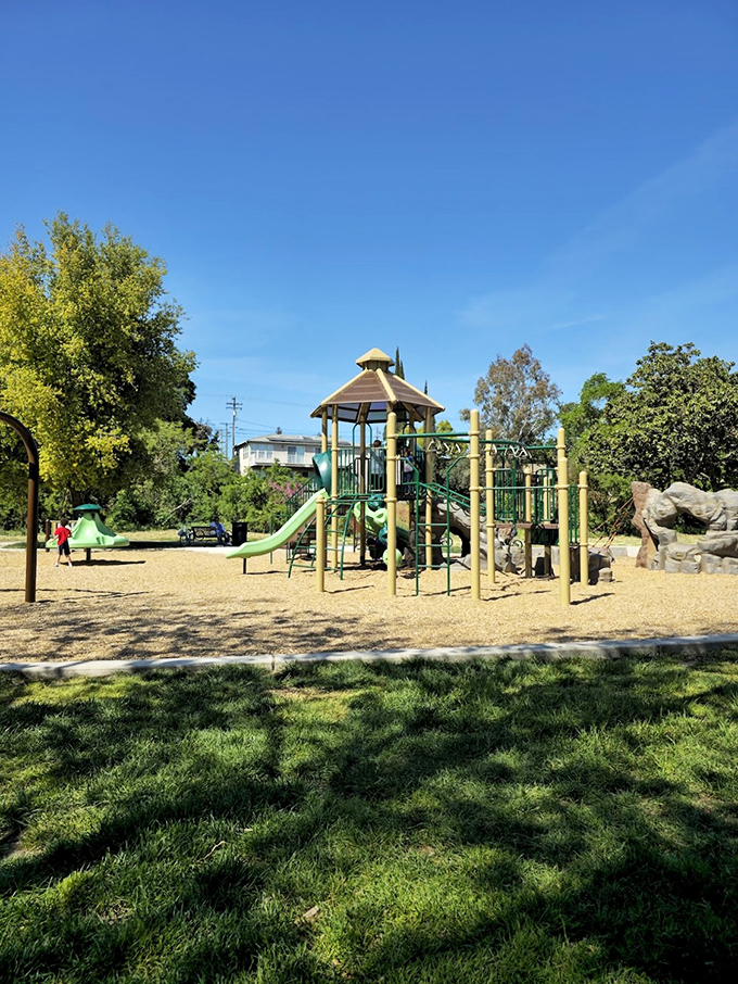 East La Loma Park offers the perfect playground paradise where grandkids can burn energy while you contemplate how much more peaceful retirement is than parenting ever was.