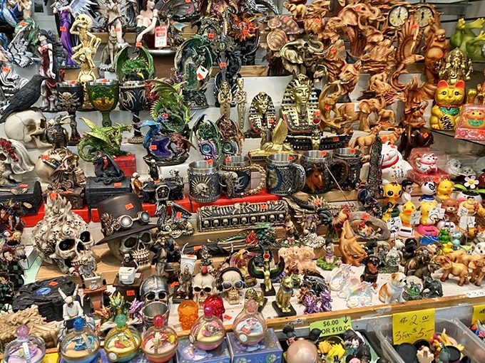 A miniature museum of the eclectic and eccentric. From Egyptian pharaohs to fantasy dragons, this vendor's collection proves one shopper's kitsch is another's treasure.