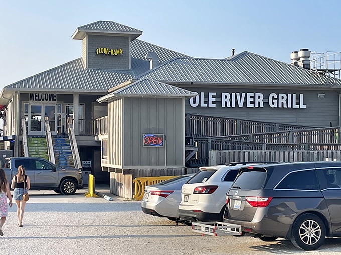 Ole River Grill offers waterfront dining where the food arrives with a side of spectacular views. No extra charge for the pelican entertainment.
