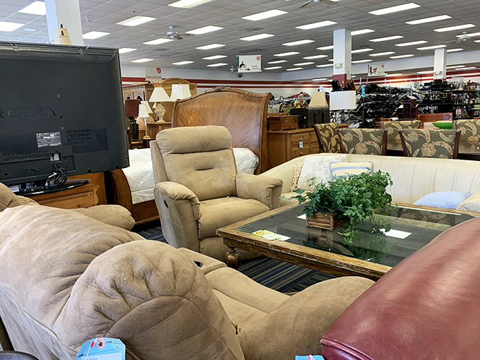 Living room vignettes create little islands of possibility. That beige recliner might have witnessed someone's entire "Breaking Bad" binge before finding its way here.