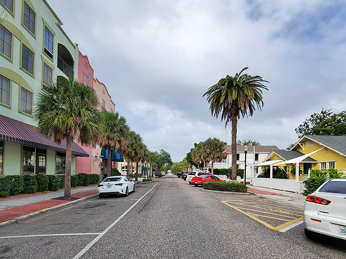 Pastel-colored buildings line the streets like a box of fancy macarons, proving Florida architecture doesn't have to scream "retirement community."