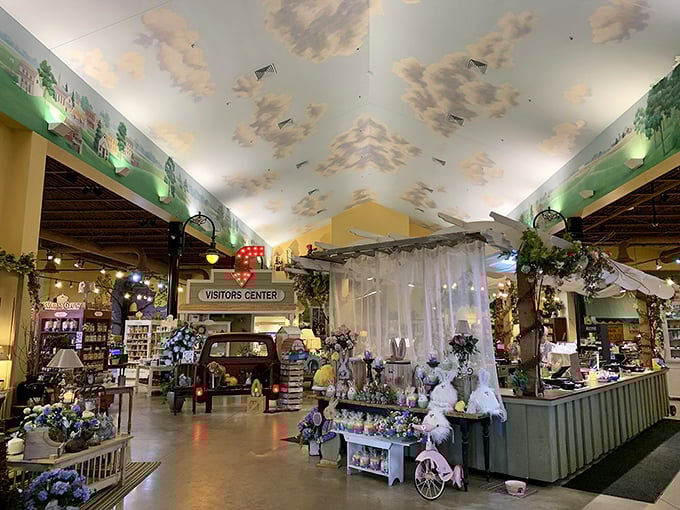 Step inside to discover a wonderland where cloud-painted ceilings and village-style displays make shopping feel like a storybook adventure.