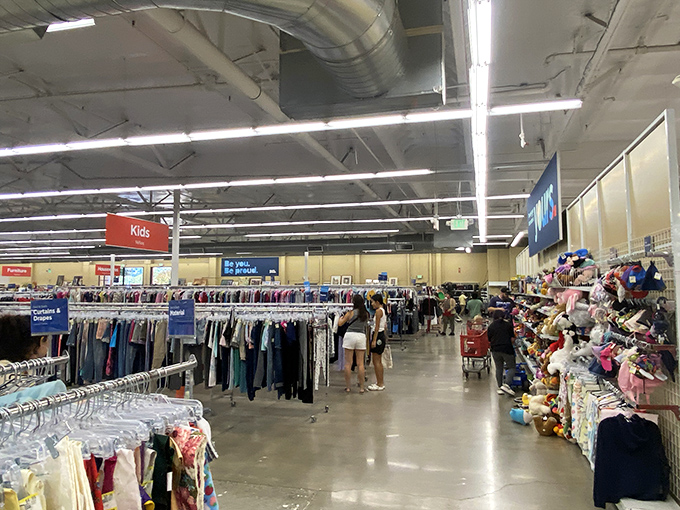 Warehouse-style aisles stretch endlessly, each one hiding potential gems among organized chaos.