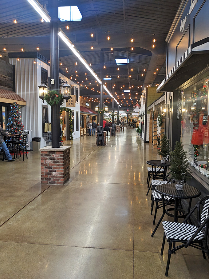 String lights and polished floors create an unexpectedly upscale shopping experience. This ain't your grandpa's flea market&mdash;though he'd love it here too.