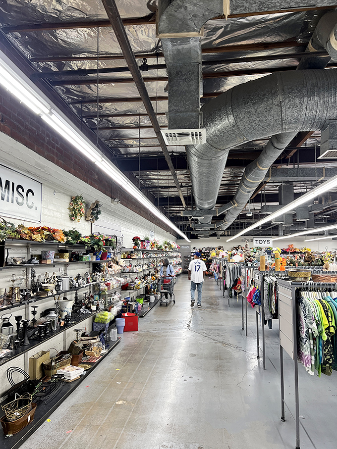 Industrial chic meets bargain bonanza under exposed ductwork and bright lights, where treasures await in every aisle.