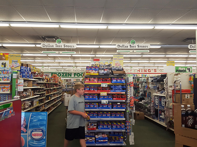 Fluorescent lighting illuminates a wonderland of possibilities. The treasure hunt begins the moment you cross the threshold.