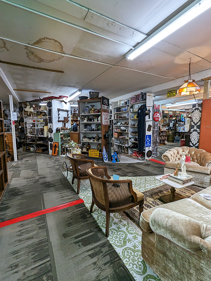 Vintage furniture arranged like a living room time capsule. Somewhere between "Mad Men" set and your coolest aunt's house circa 1972.