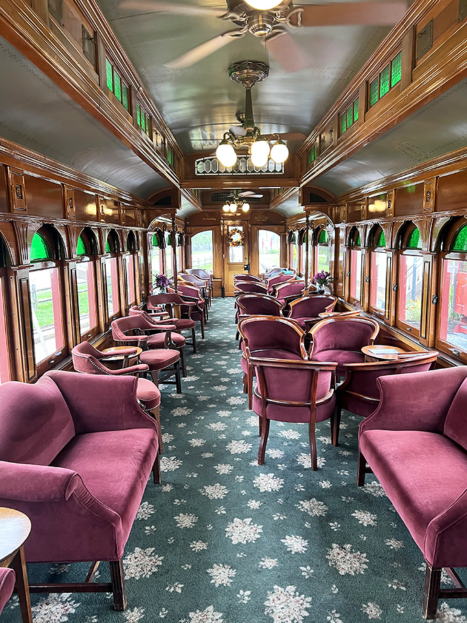 First-class luxury from another era. Those plush velvet chairs aren't just seats &ndash; they're time machines with armrests and impeccable upholstery.