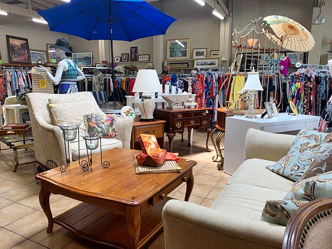 Living room vignettes that would make HGTV hosts swoon. That blue umbrella isn't keeping rain off—it's sheltering you from the downpour of amazing deals.
