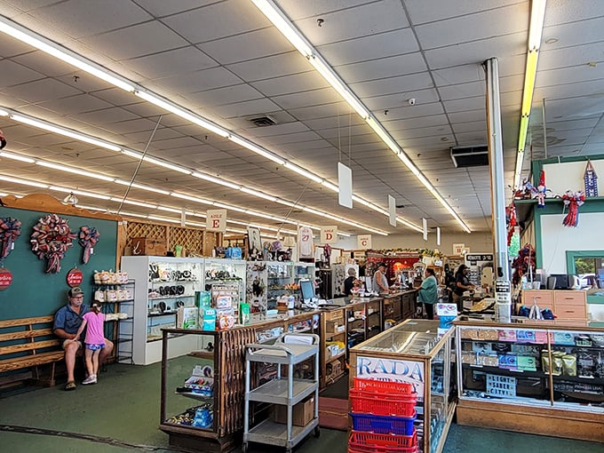 Inside, fluorescent lights illuminate a world where yesterday's treasures await tomorrow's collectors. The hunt begins here.