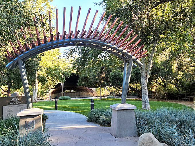 Libbey Park's modern pergola stands as proof that even public spaces in Ojai get better with age, much like the retirees who gather beneath it.