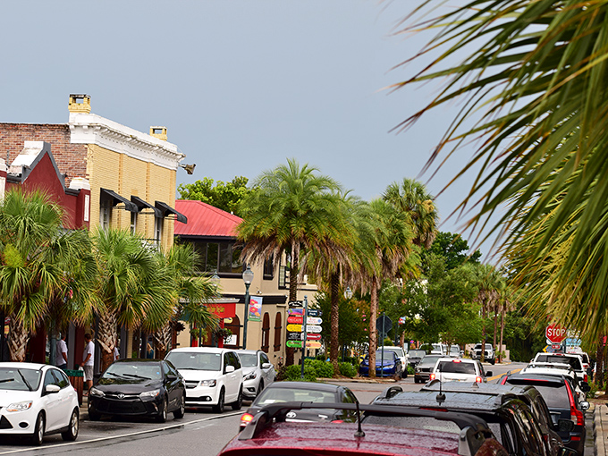 Palm trees line Mount Dora's colorful main street, where Florida sunshine meets small-town charm in a delightful contradiction of tropical and traditional.